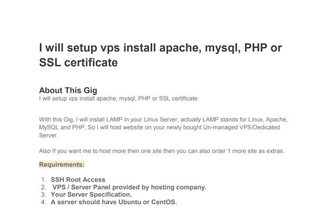 Setup vps install apache, mysql, php or ssl certificate by Perfectminhaj | Fiverr